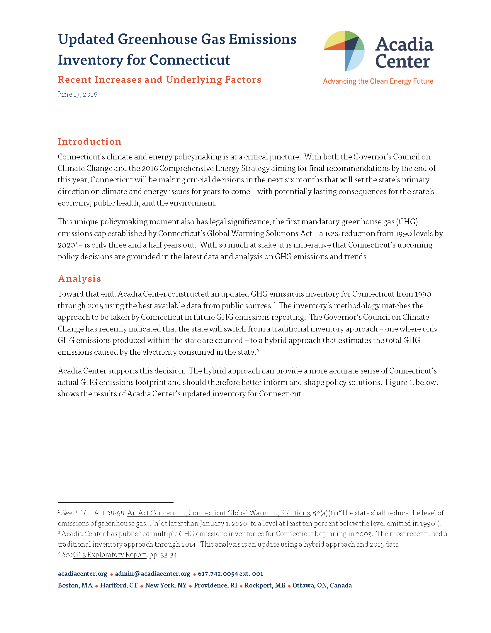 Updated Greenhouse Gas Emissions Inventory for Connecticut - Acadia Center