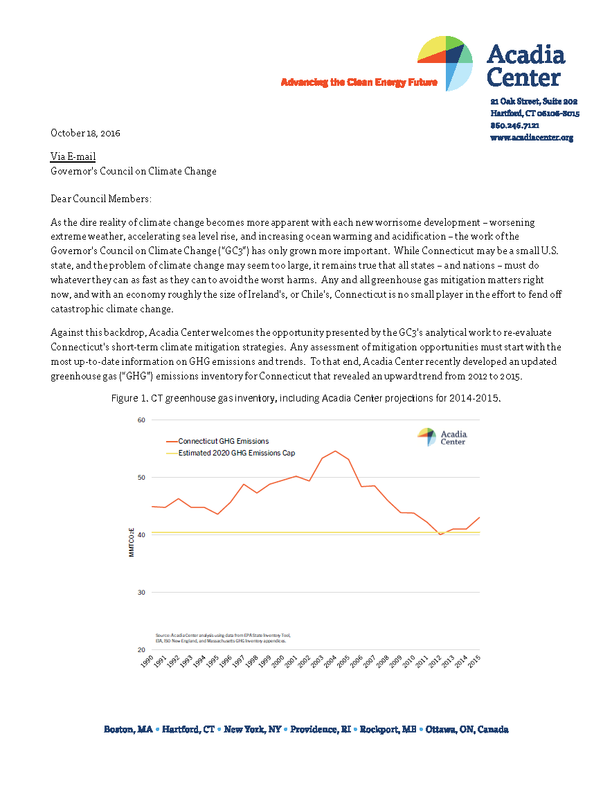 Letter to the Connecticut Governor's Council on Climate Change - Acadia ...