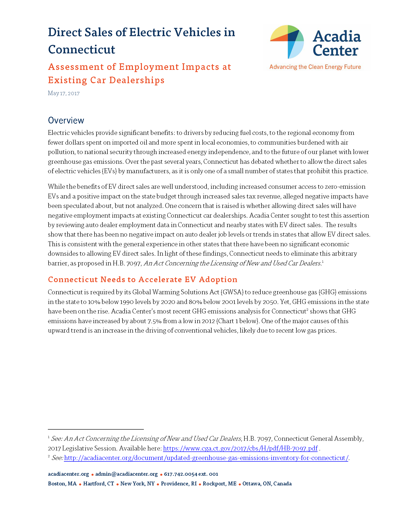 Direct Sales of Electric Vehicles in Connecticut - Acadia Center