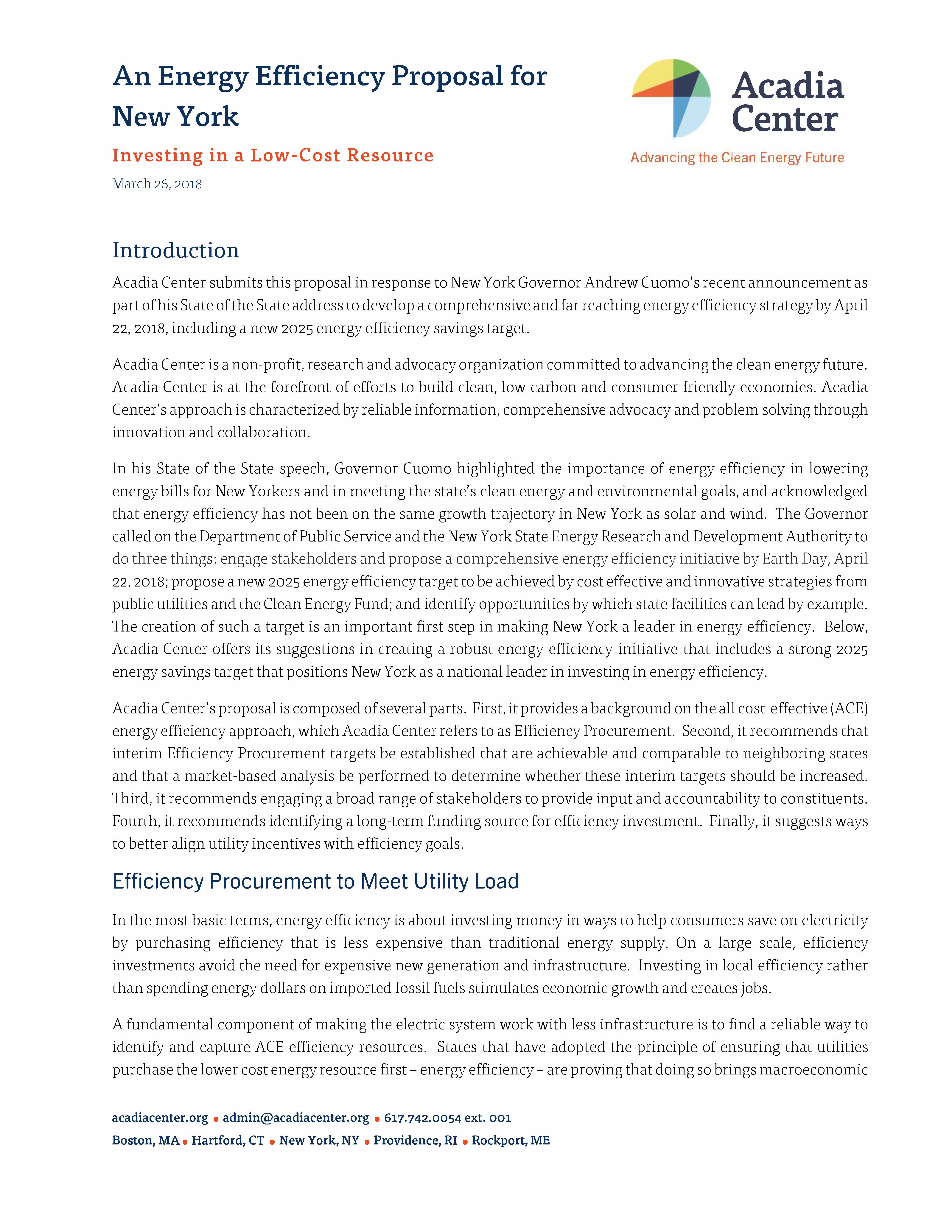 An Energy Efficiency Proposal for New York - Acadia Center