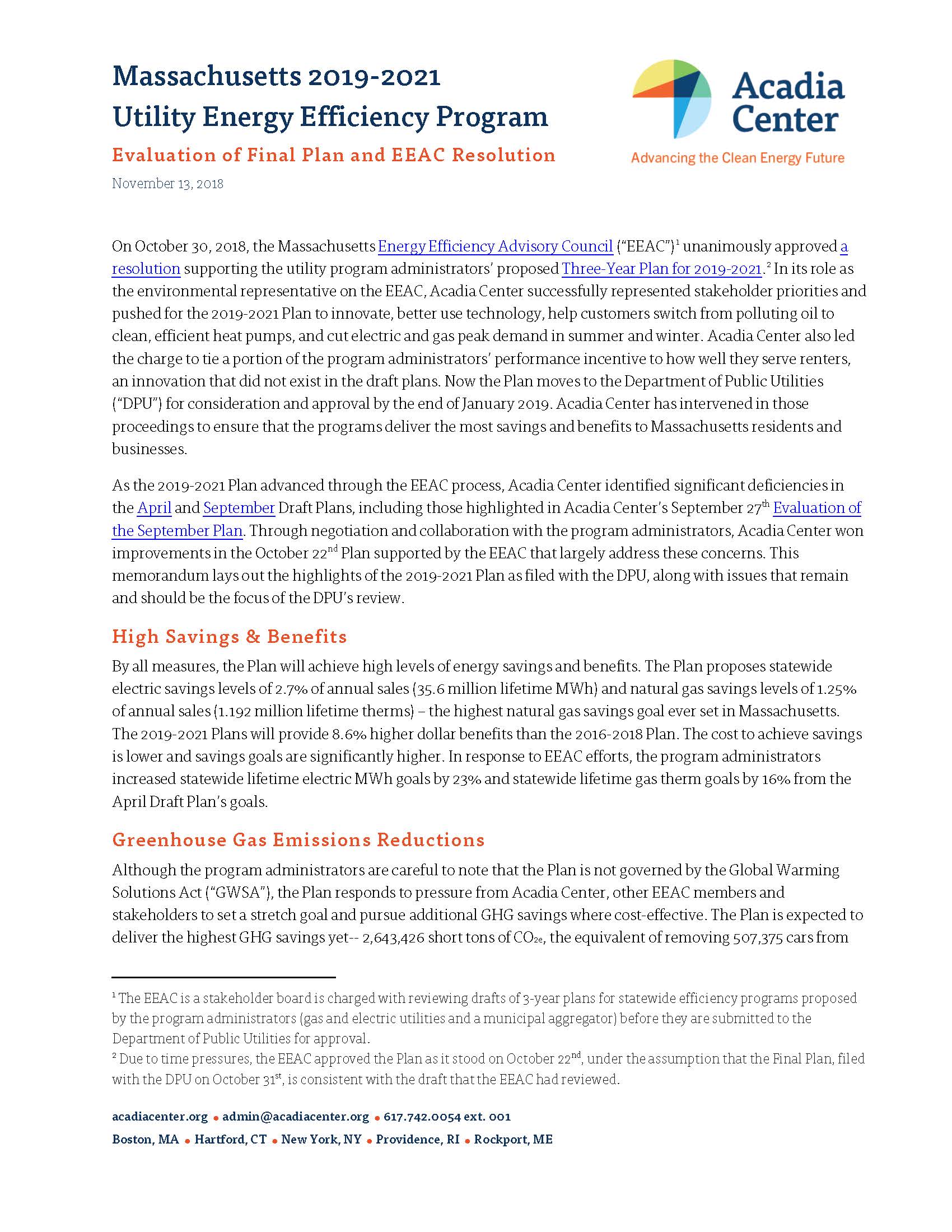 Acadia Center Evaluation of 2019-2021 MA Three-Year Energy Efficiency ...