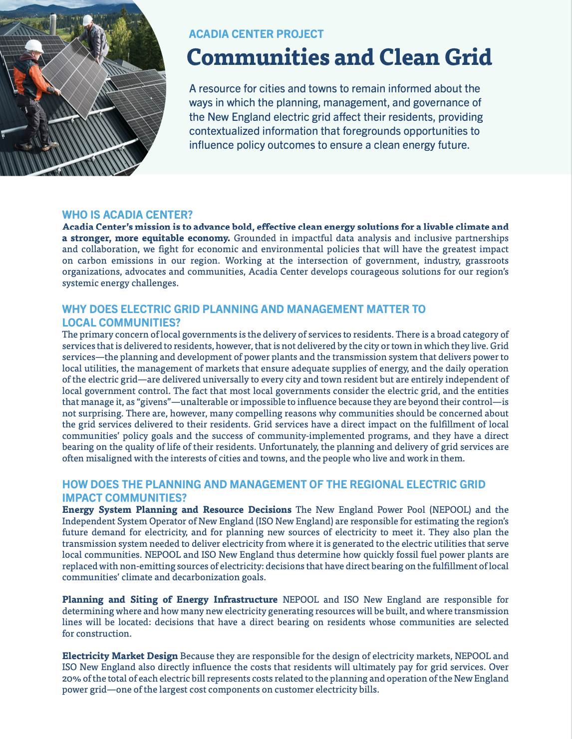 Communities and Clean Grid Project - Acadia Center